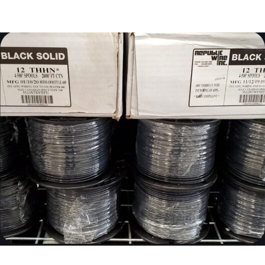 Republic Wire Inc 12 THHN Gauge Black Solid Copper 500FT Spool | Sedectro